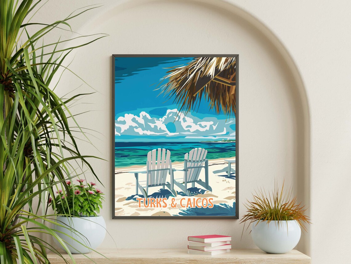 Turks & Caicos Travel Poster, Tropical Home Decor, Caribbean Beach ...