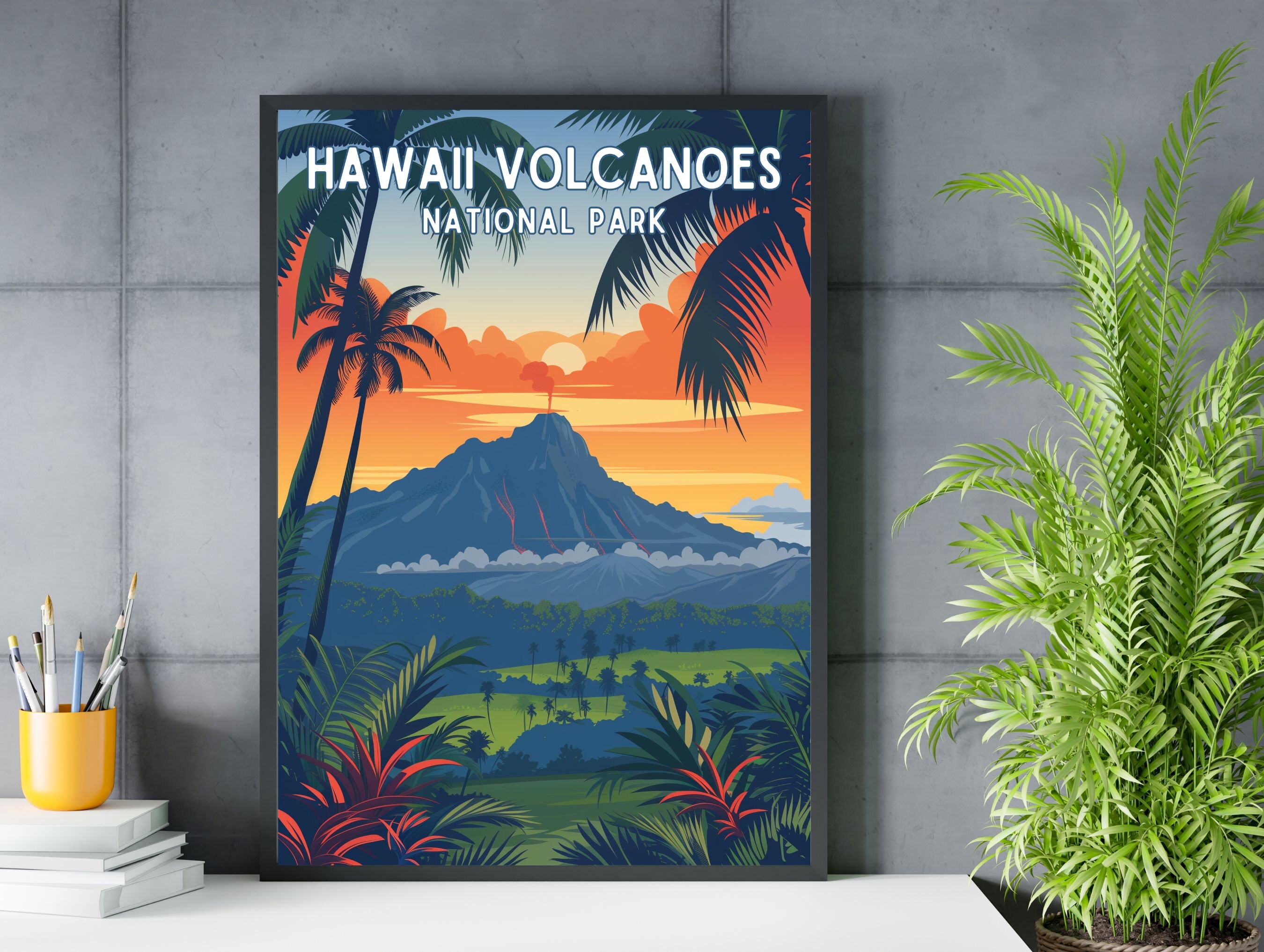 Hawaii Volcanoes National Parks Poster Hawaiian Home Decor Retro Travel Art Tropical Hawaiian ...