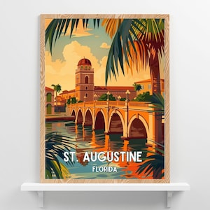St. Augustine Travel Poster Florida Home Decor Retro Travel Art Beach ...