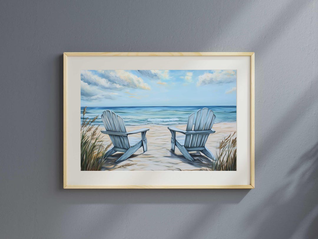 Relaxing Adirondack Beach Chair Print, Ocean View Painting, Beach Home ...