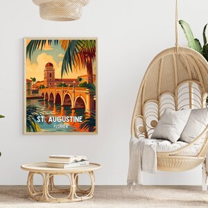 St. Augustine Travel Poster Florida Home Decor Retro Travel Art Beach ...