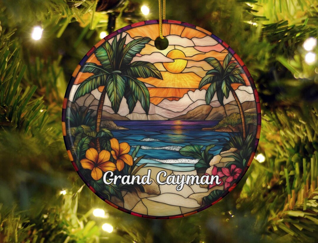 Grand Cayman Stained Glass Style Ornament, Tropical Christmas Decor ...