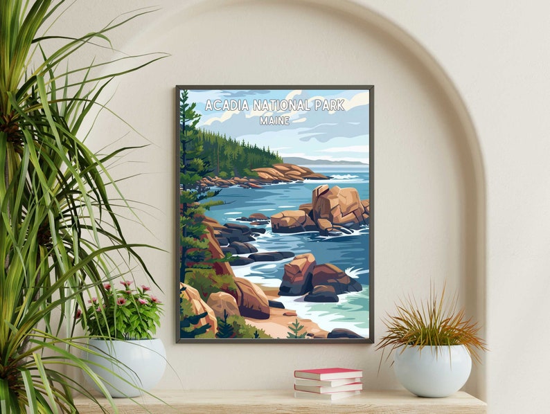 Acadia National Park Travel Poster, Maine Home Decor, Coastal Artwork ...