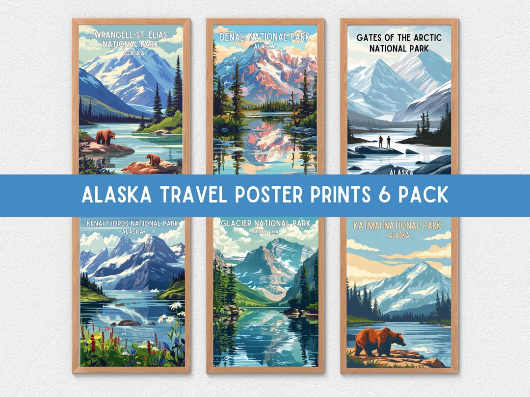Alaska National Parks Print 6 Pack, Alaskan Home Decor, Lodge or Cabin ...