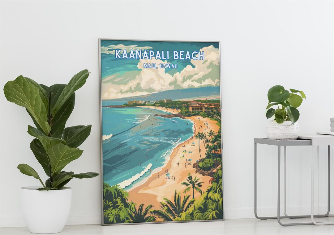 Kaanapali Beach Maui Travel Poster, Hawaiian Wall Art, Tropical ...