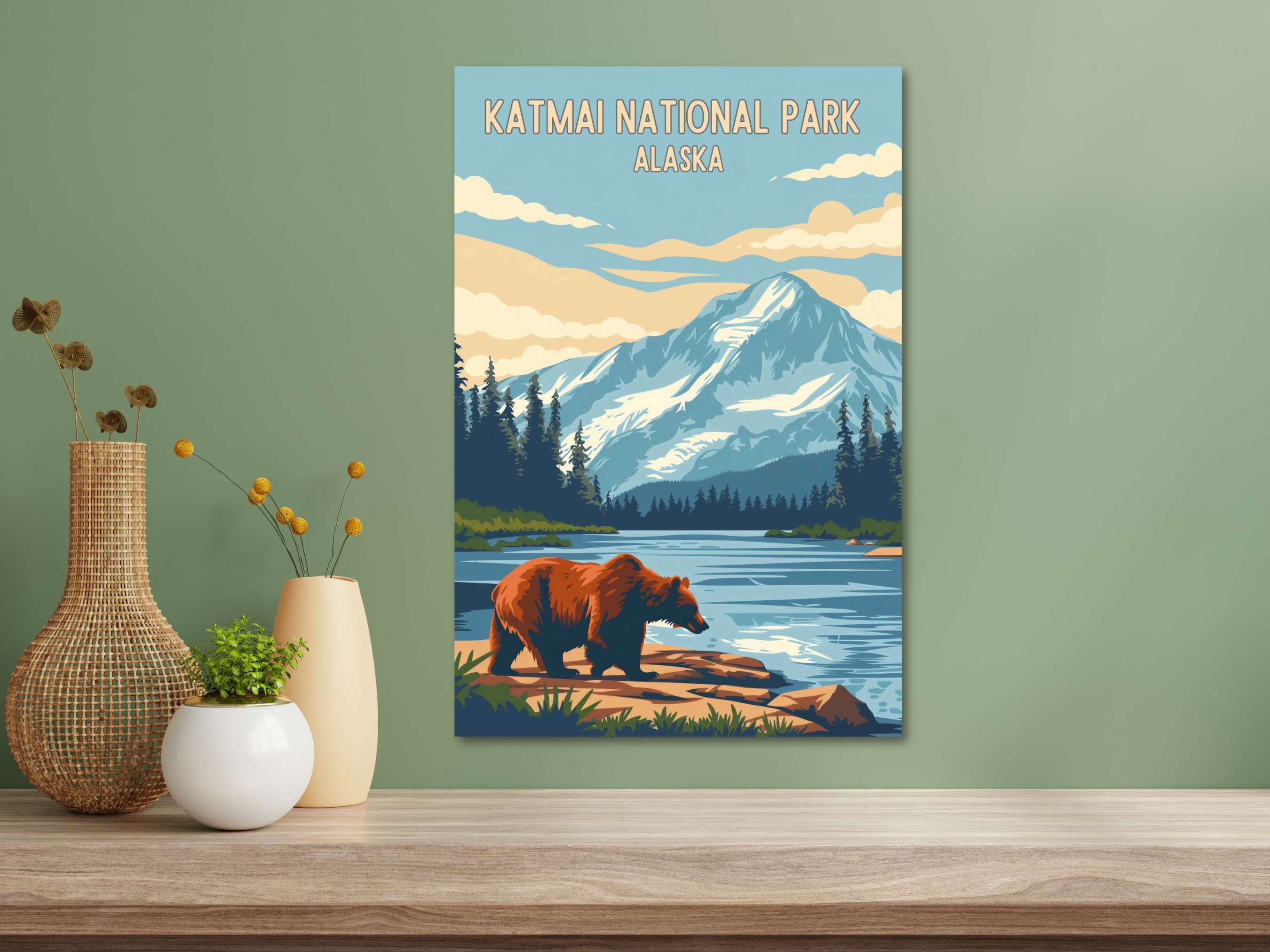 Katmai National Park Poster, Alaska Home Decor, Lodge or Cabin Artwork ...