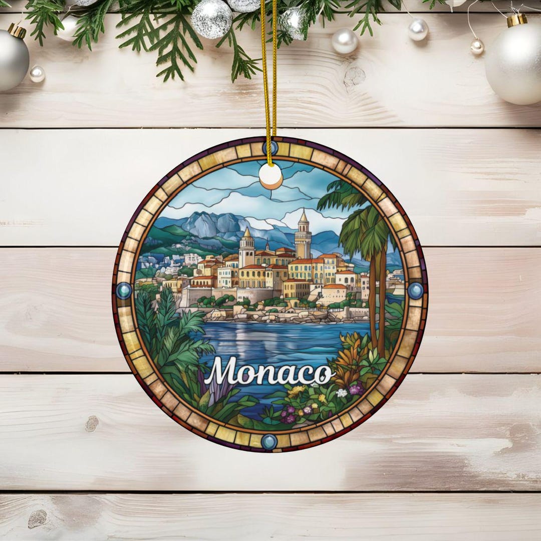 Monaco Stained Glass Style Ornament, Personalized Holiday Gift, Monaco ...