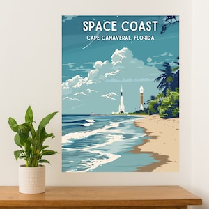 Space Coast Florida Travel Poster Florida Home Decor Retro Travel Art ...