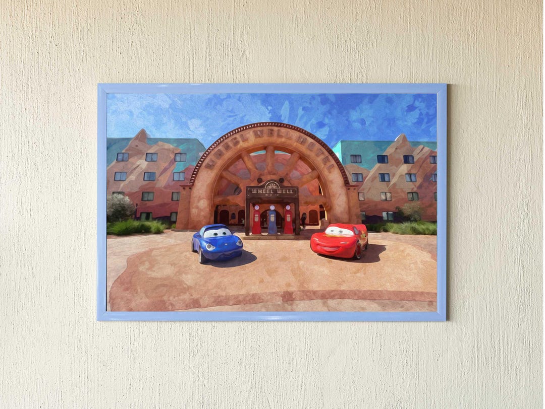 Art of Animation Resort Print, Cars Wheel Well Motel Wall Art, Artwork ...