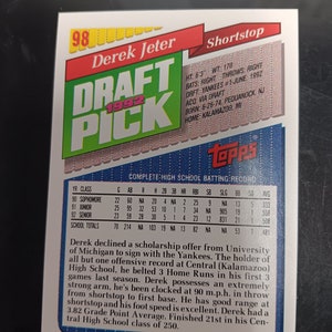 Derek Jeter 1992 Draft Card - Etsy