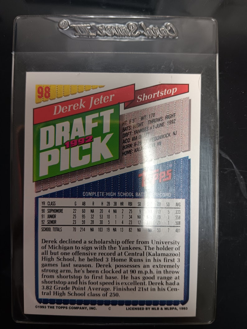 Derek Jeter 1992 Draft Card - Etsy