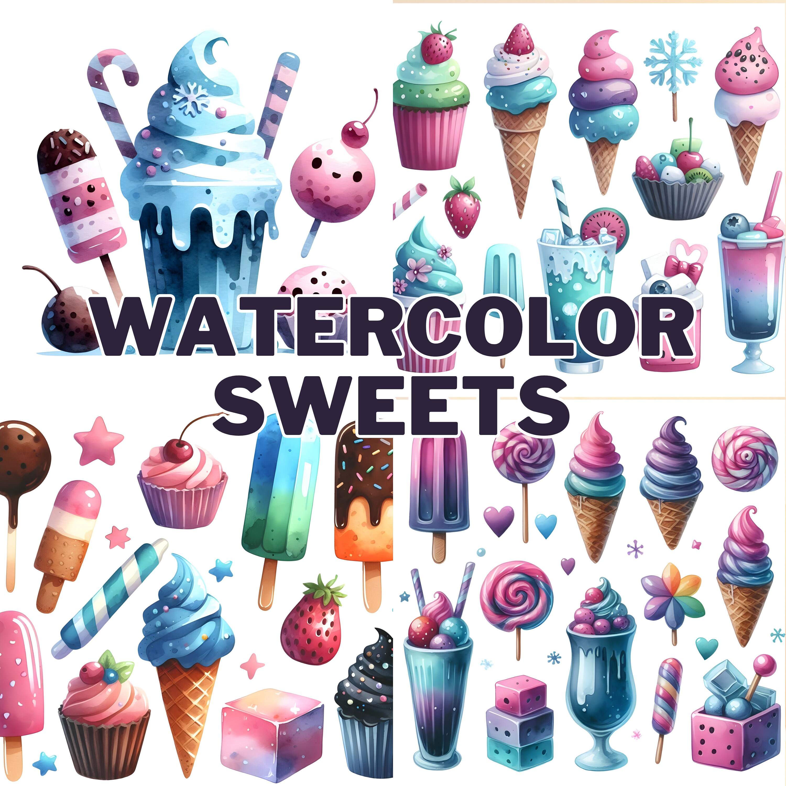 Watercolor Sweets Clipart Bundle PNG, Clipart Bundle, Clipart PNG ...