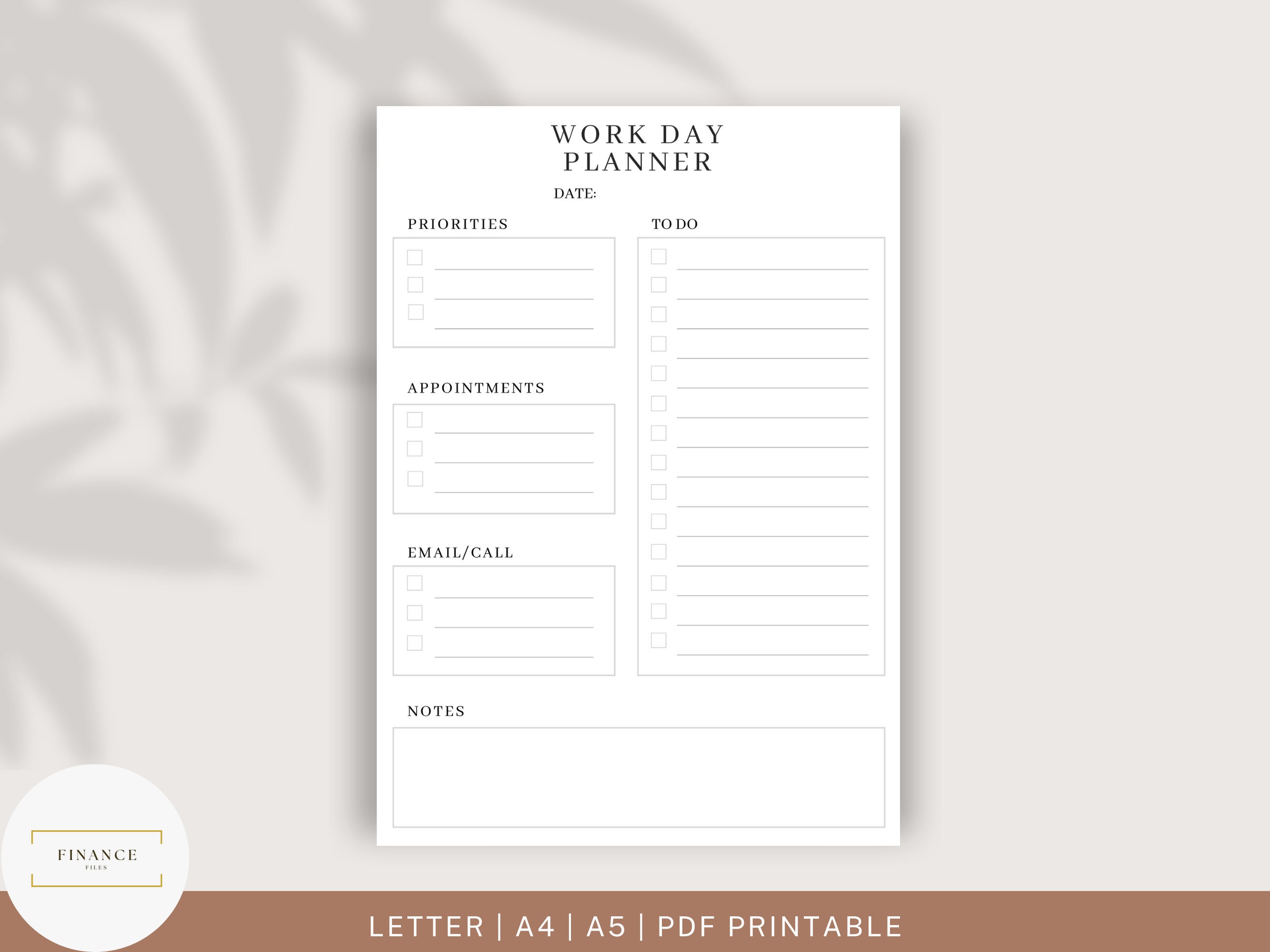 Work Day Planner Template Printable Digital Download Blank Planner ...