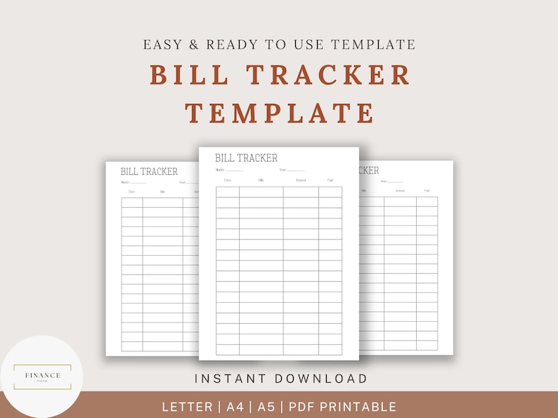 Bill Tracker Template Printable Digital Download Blank Tracker ...
