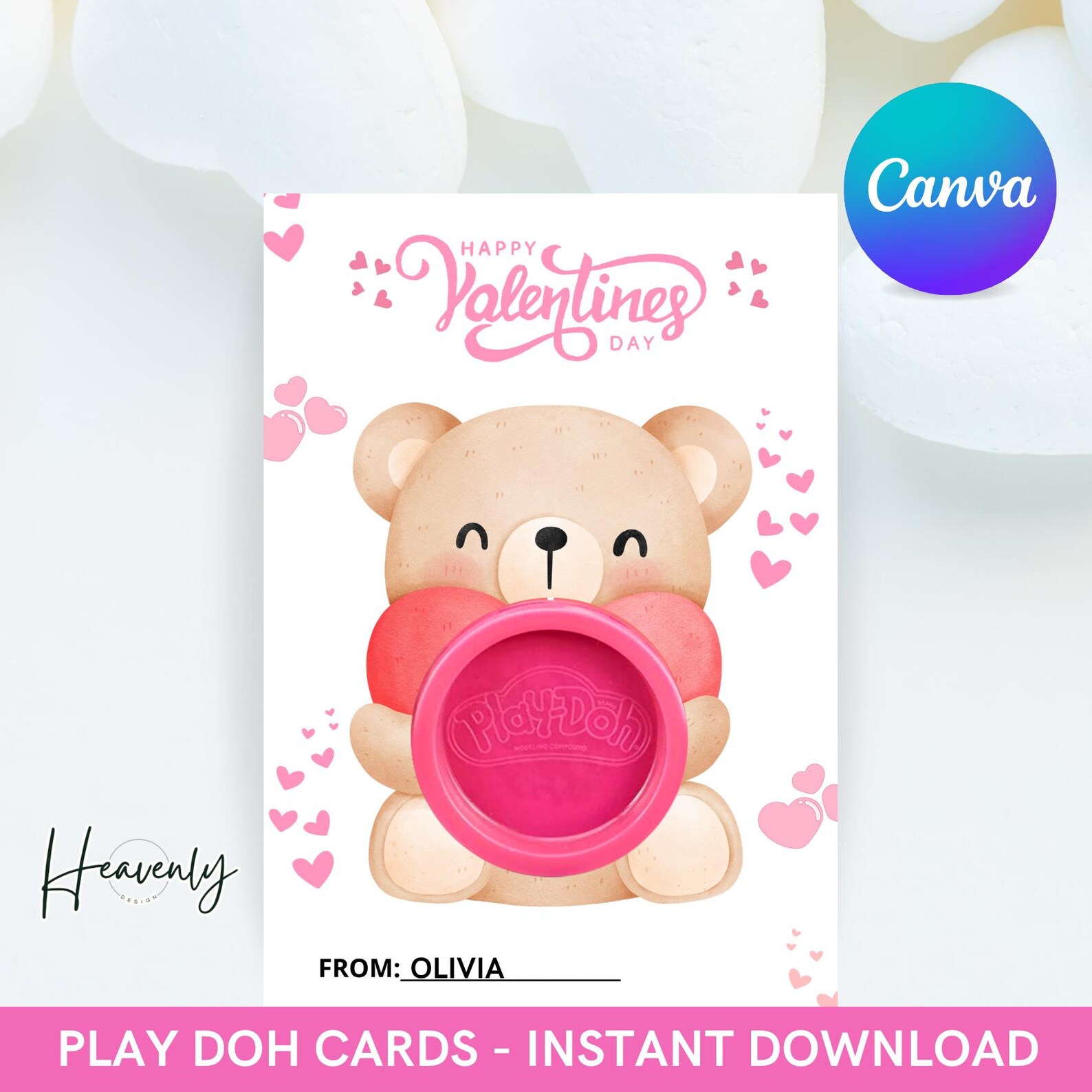 Valentine Play Doh Card Template: Printable Kids Valentines (instant ...
