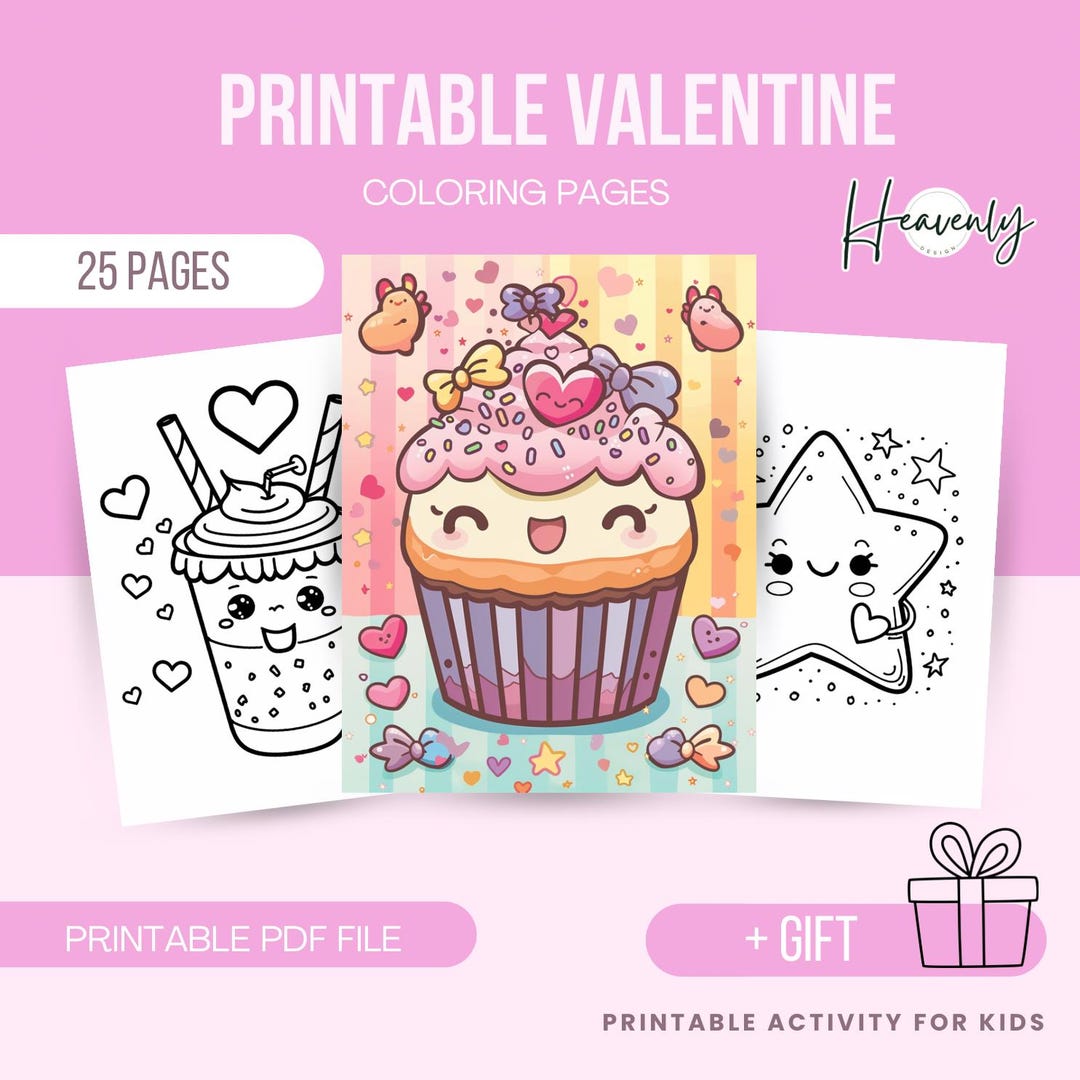 Kawaii Valentine Coloring Book | Kids Printable Activity (digital ...