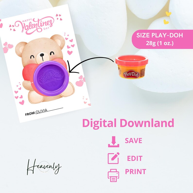 Valentine Play Doh Card Template: Printable Kids Valentines (instant ...