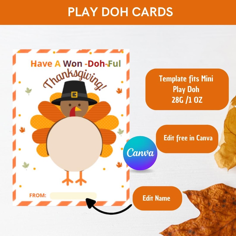 Thanksgiving Turkey Play Doh Cards: Printable Student Gift (digital ...