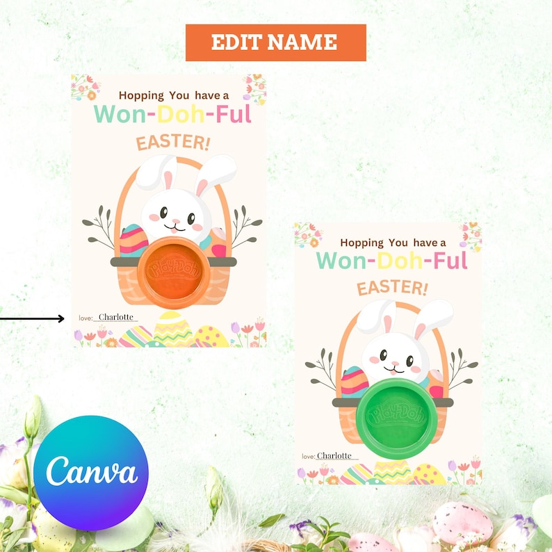 Easter Play Dough Card Template: Bunny Design (canva Editable, Digital ...