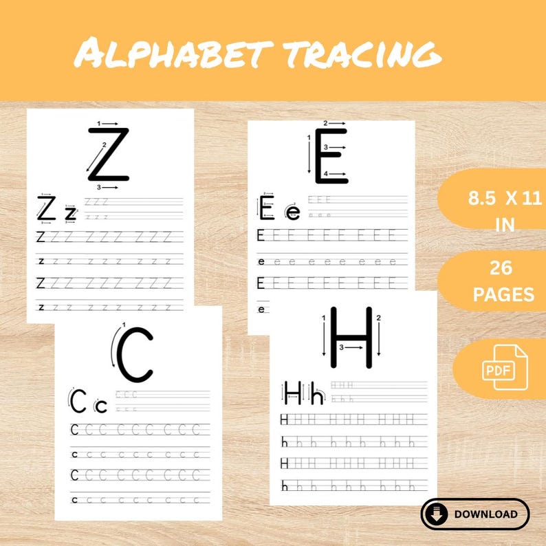 Alphabet Tracing Worksheets: Preschool, Kindergarten Handwriting ...