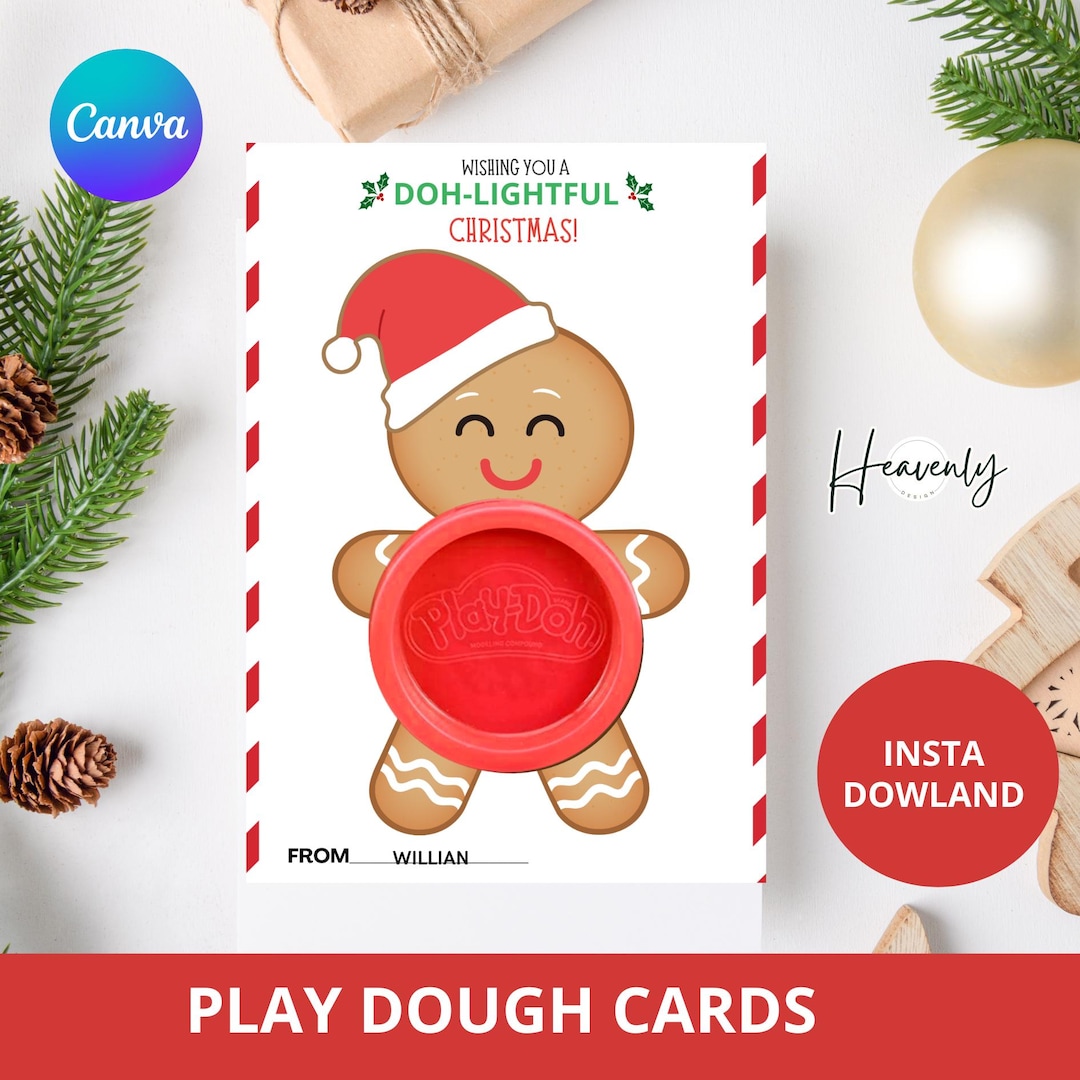 Gingerbread Play Dough Christmas Card Holder Printable (canva Editable ...