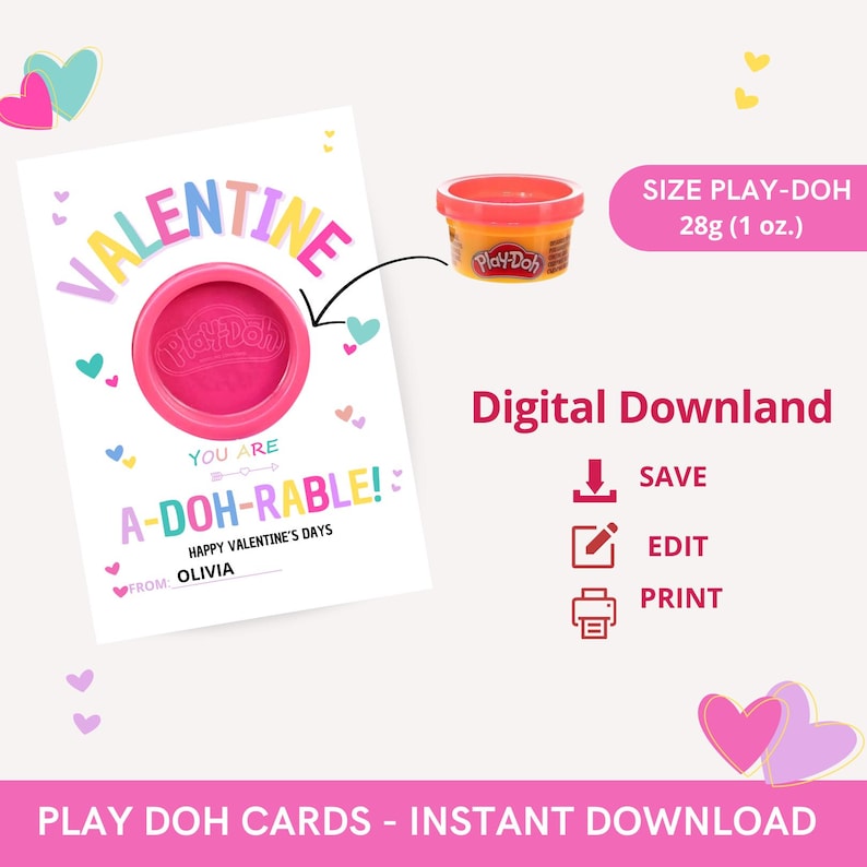 Play-doh Valentine's Day Card | Printable Classroom Gift (PDF) - Etsy