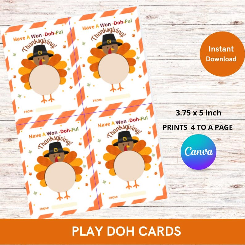 Thanksgiving Turkey Play Doh Cards: Printable Student Gift (digital ...