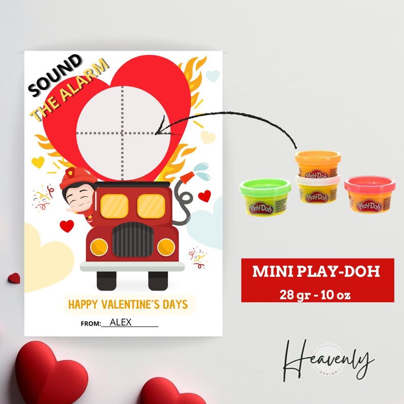 Firefighter Valentine Playdoh Card: Classroom Favor (instant Download ...