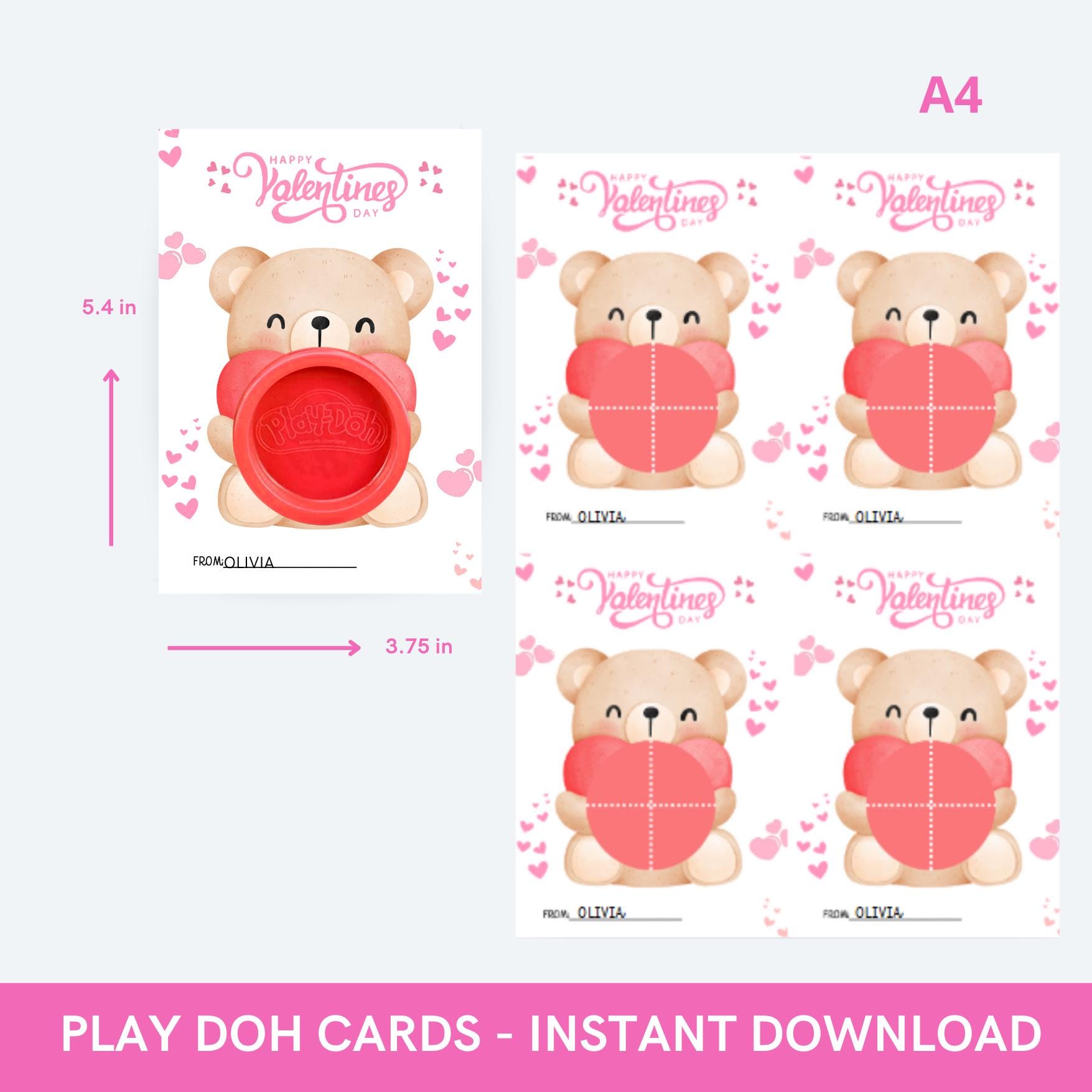 Valentine Play Doh Card Template: Printable Kids Valentines (instant ...