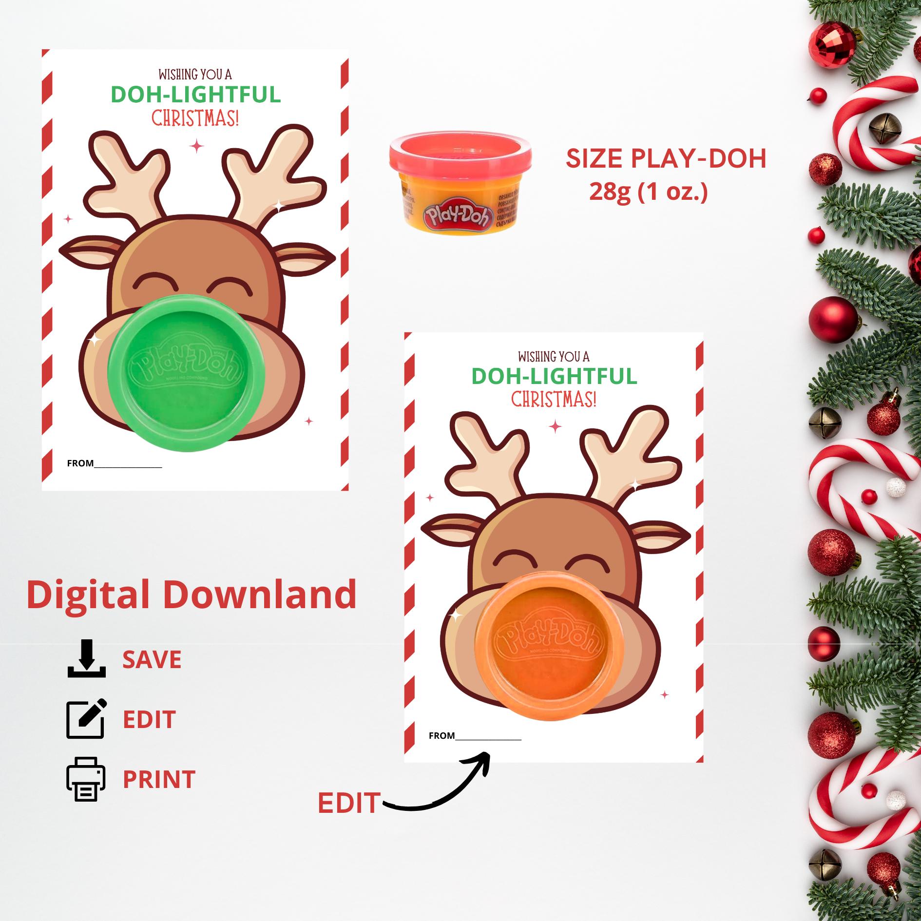 Christmas Reindeer Play Doh Card Template: Editable Favor Tags (digital ...