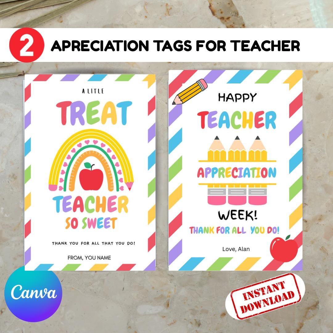 Teacher Appreciation Gift Tags: Editable Thank You Cards (digital ...