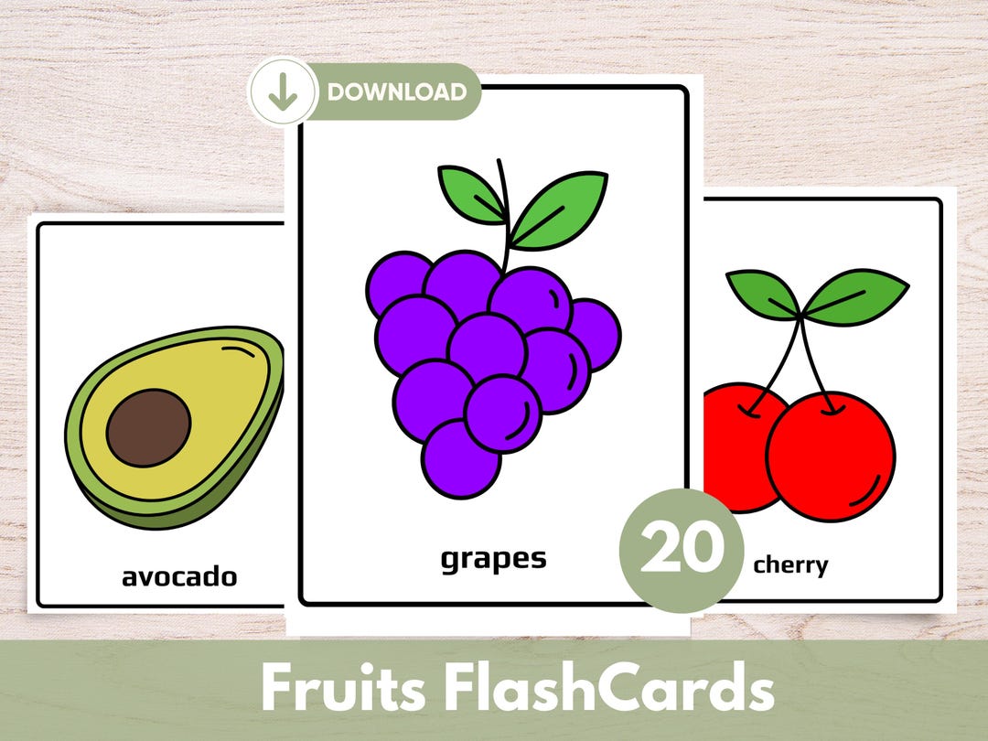 20 Fruits Flashcards | Montessori Educational Printables (digital Files ...