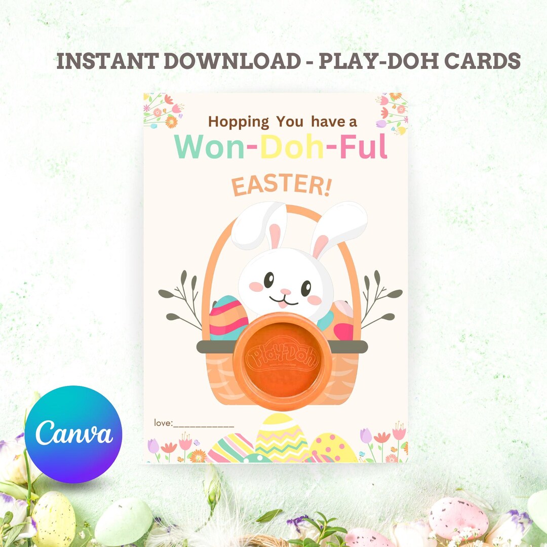 Printable Won-doh-ful Easter Bunny,easter Play Dough Card Template,play ...