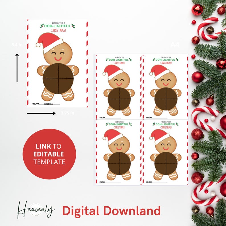 Gingerbread Play Dough Christmas Card Holder Printable (canva Editable ...