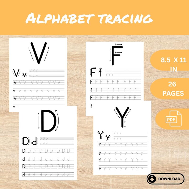 Alphabet Tracing Worksheets: Preschool, Kindergarten Handwriting ...