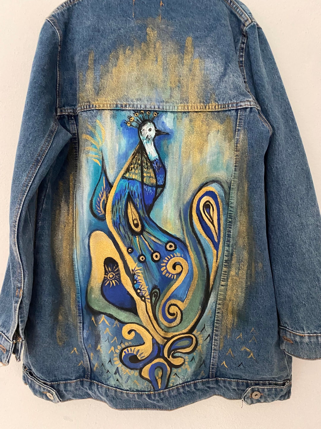 Custom Hand-painted Denim Jacket – Majestic Peacock Art, Unique ...