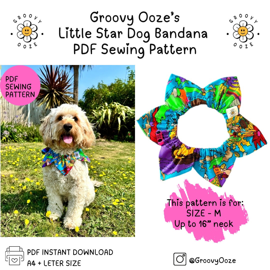 Dog Bandana PDF Sewing Pattern - Unique Flower Power Elasticated Dog ...