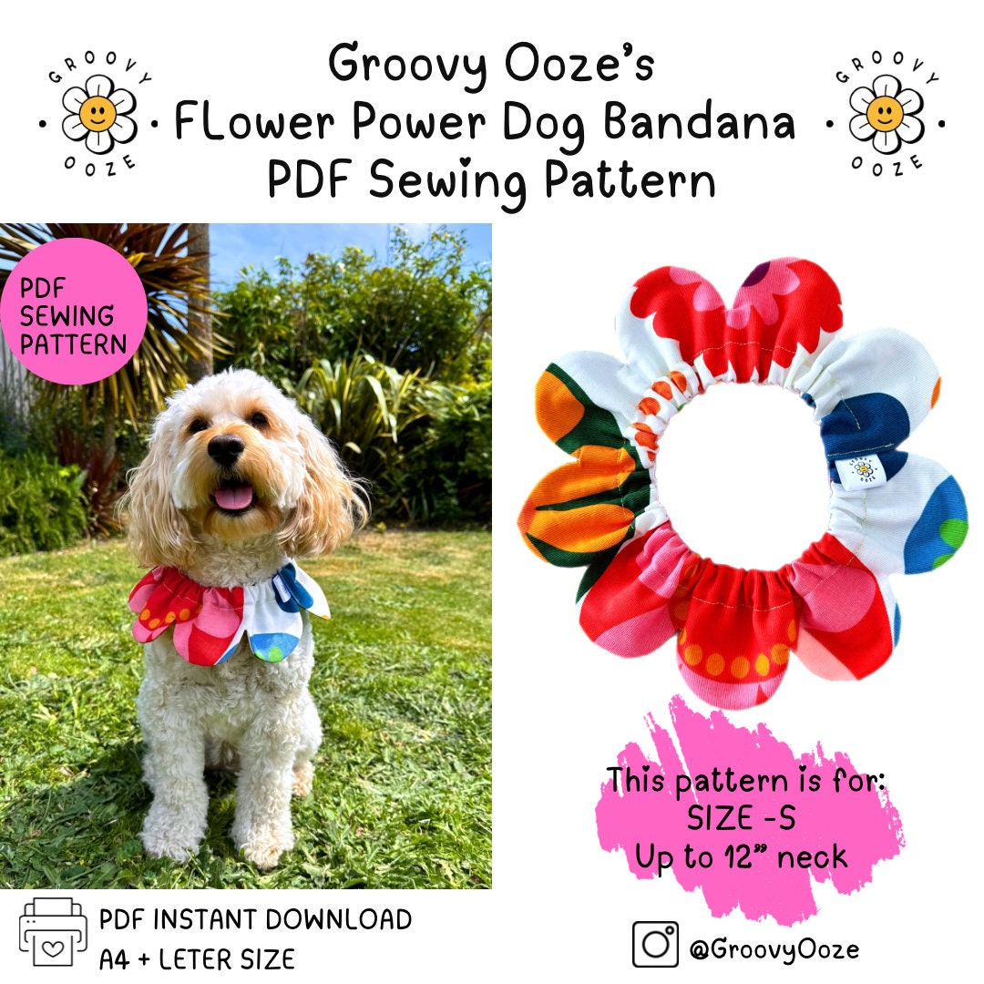 Dog Bandana PDF Sewing Pattern - Unique Flower Power Elasticated Dog ...