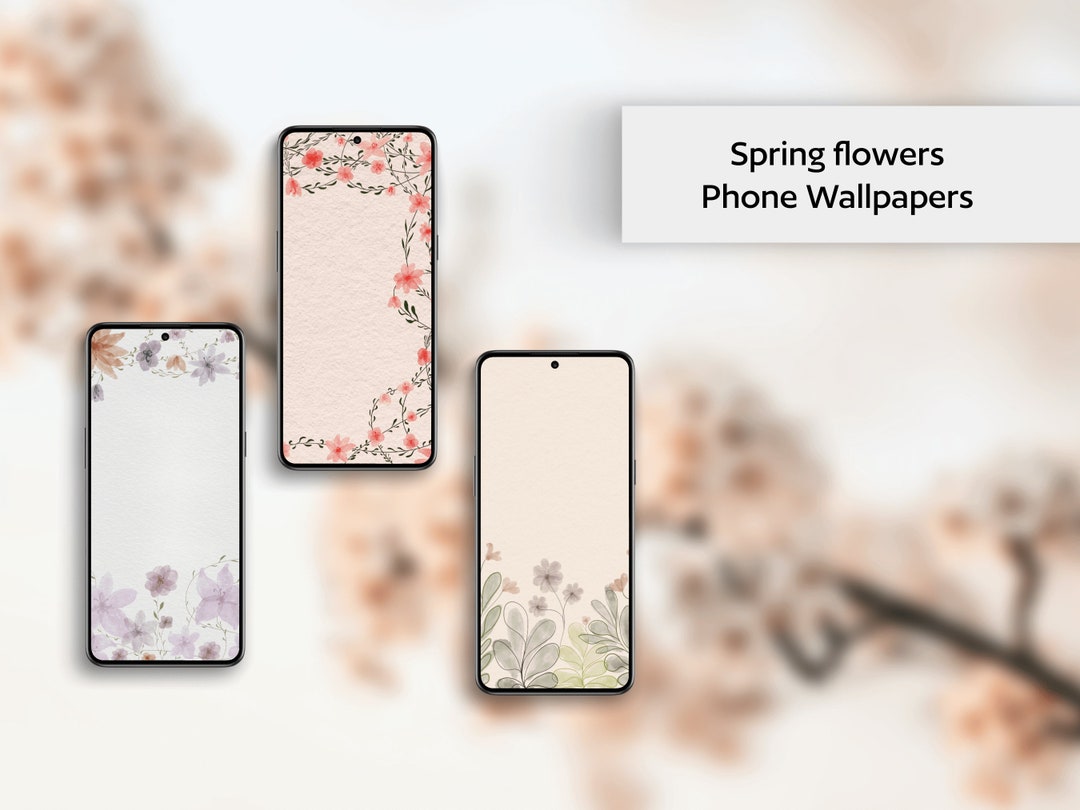 Spring Flower Phone Wallpaper, Set of 3, Watercolor Flower Illustration ...