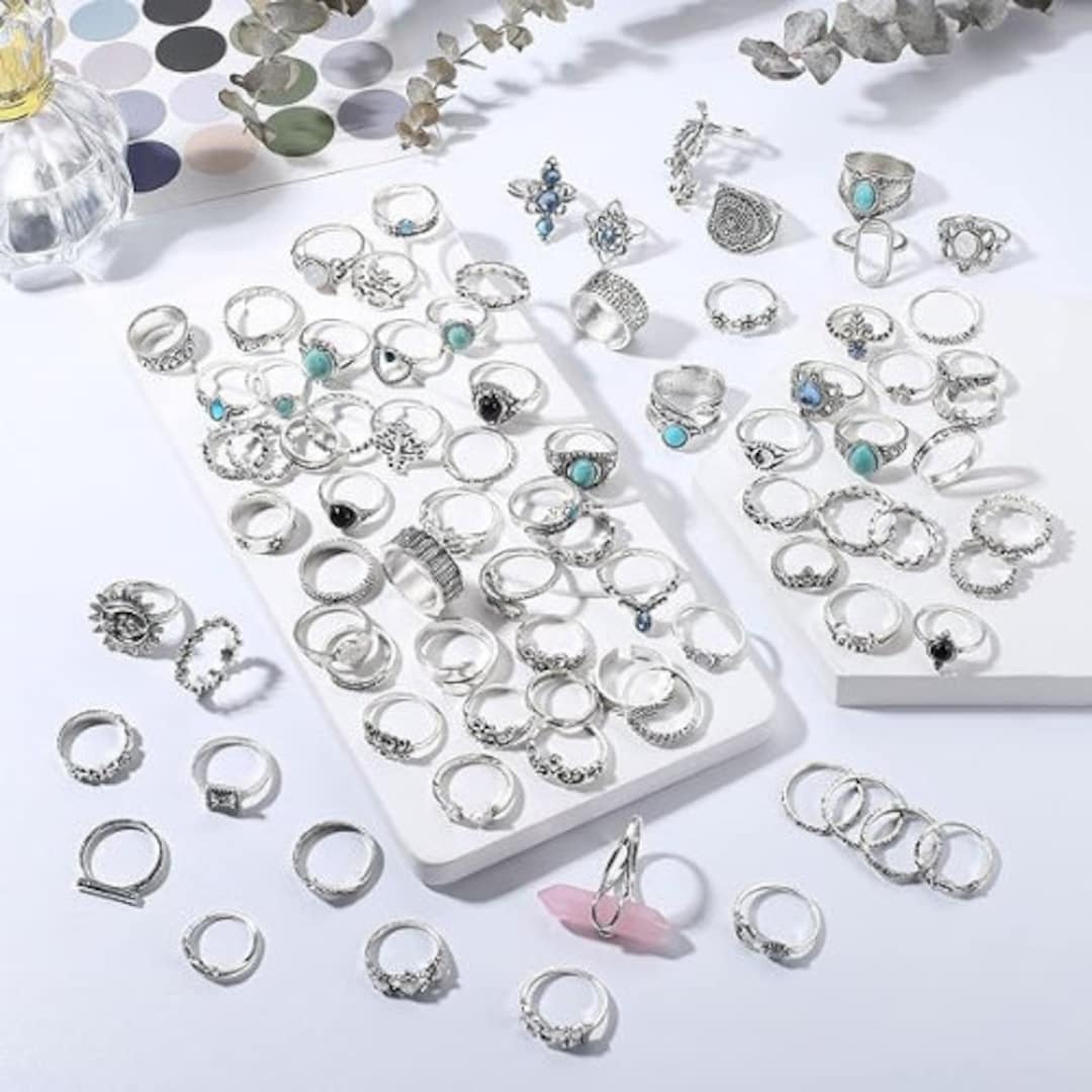 82 Pcs Vintage Silver Knuckle Rings Set for Women Teen Girls Bohemian ...