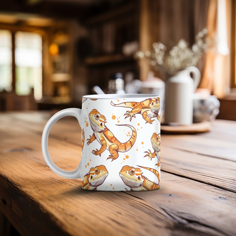 Adorable Bearded Dragon Mug Cute Cartoon Orange Lizards Perfect Coffee ...