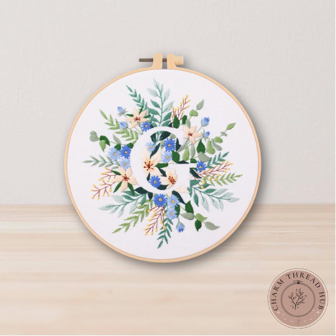 Modern Floral Letter G Embroidery Kit, Beginners Hand Vintage Girl ...