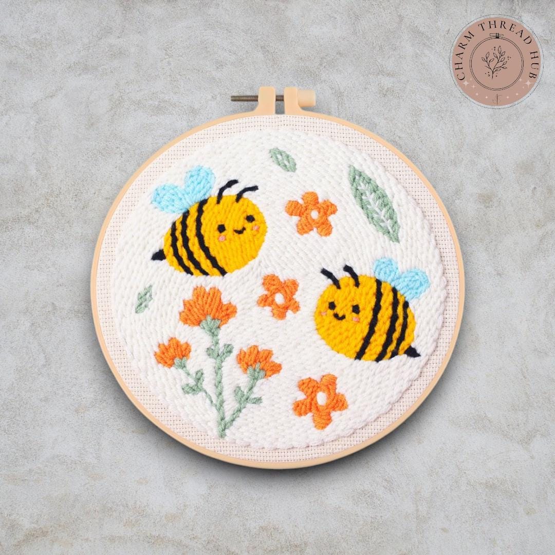 Cute Bees Punch Needle Embroidery Kit for Beginners Bees Needlework ...