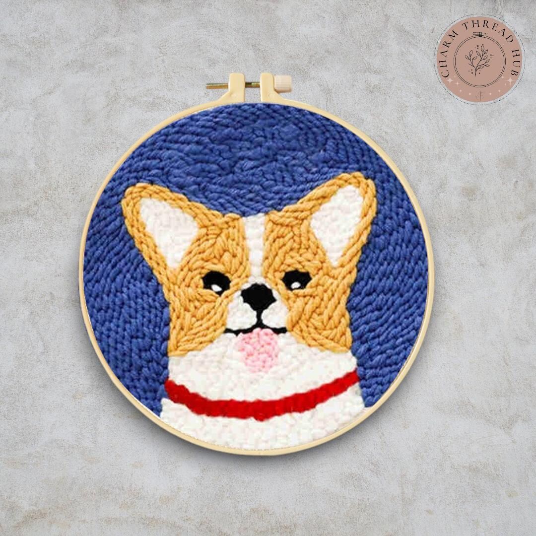 Cute Dog Animal Punch Needle Embroidery Kit for Beginners Soft Yarn ...
