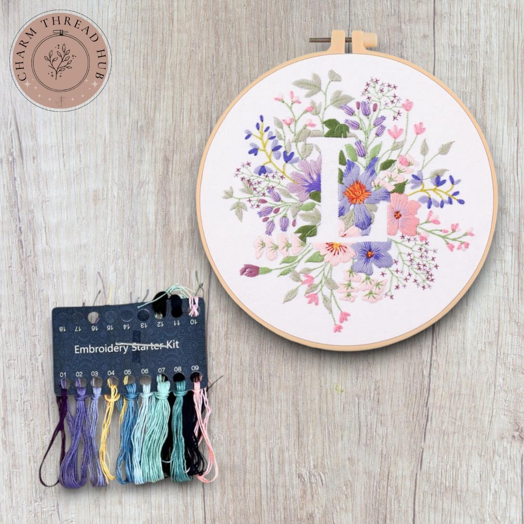 Modern Floral Letter L Embroidery Kit, Beginners Hand Vintage Girl ...