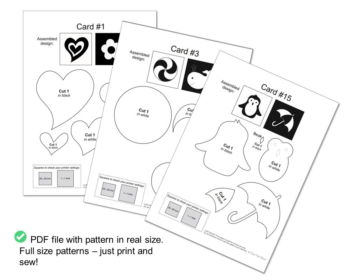 Easy Sewing Pattern for Black and White Newborn Flashcards, Set of 20 ...