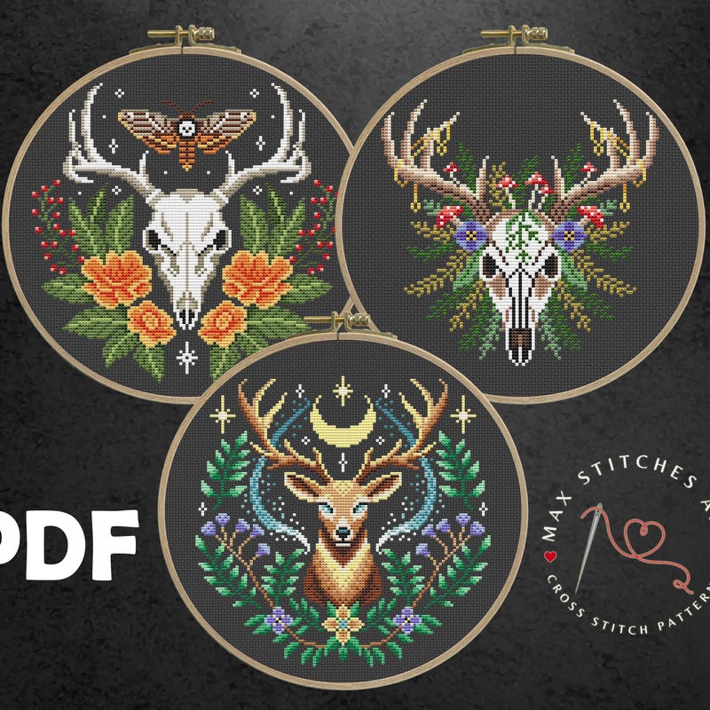Cross Stitch Deer Skull - Etsy