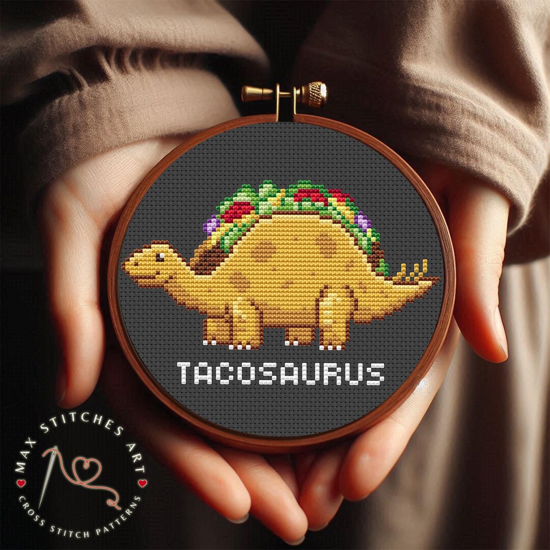Tacosaurus Cross Stitch Pattern, Funny Dinosaur PDF Chart, Cute Food ...