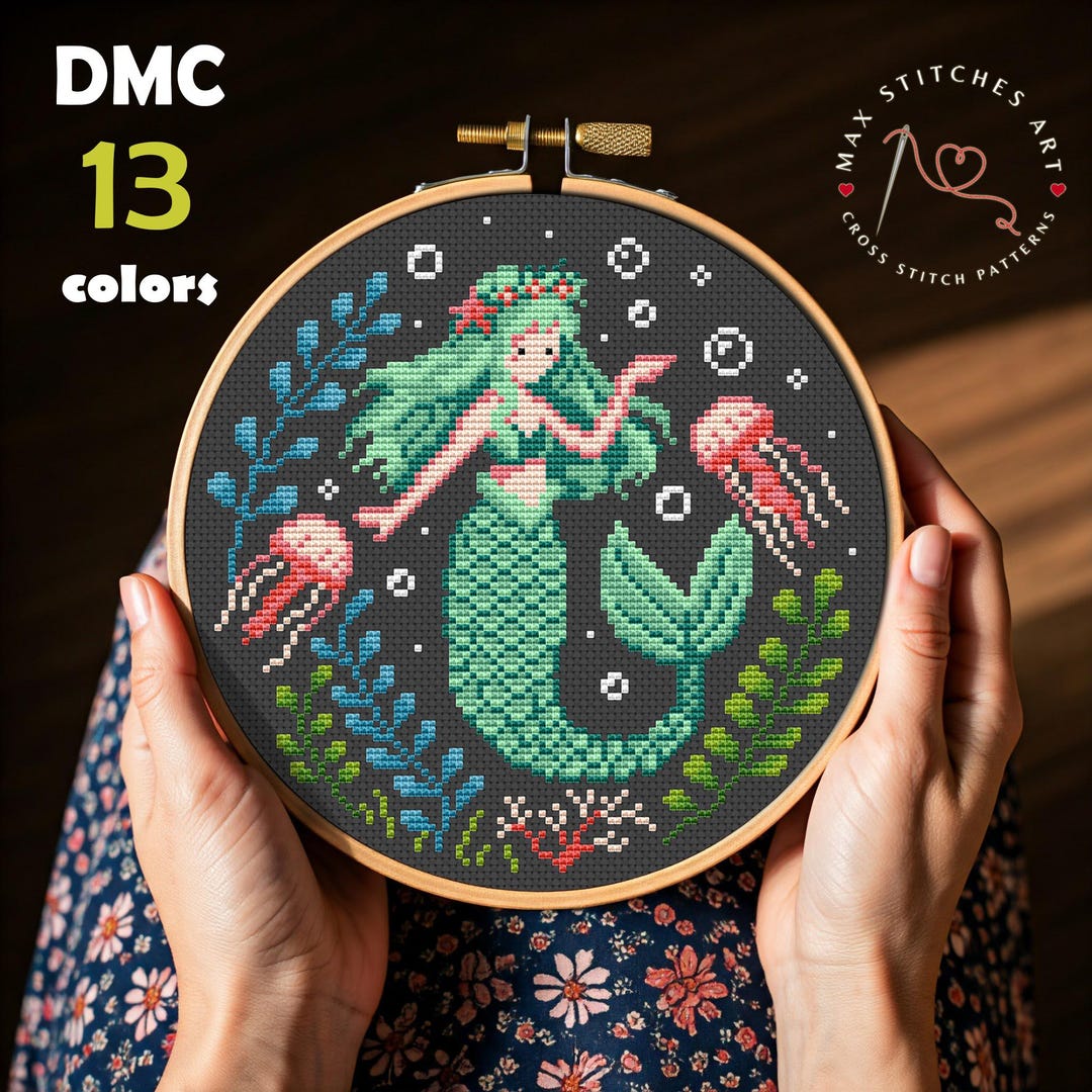 Mermaid Cross Stitch Pattern PDF – Underwater Sea Creature Sampler With ...