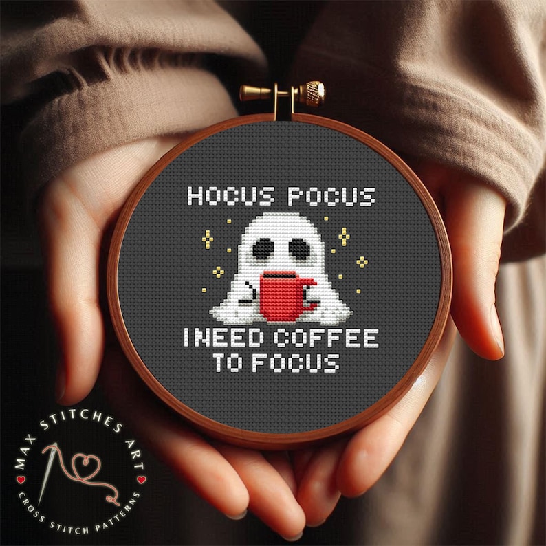 Hocus Pocus Ghost Cross Stitch Pattern, Funny Coffee Quote, Halloween ...